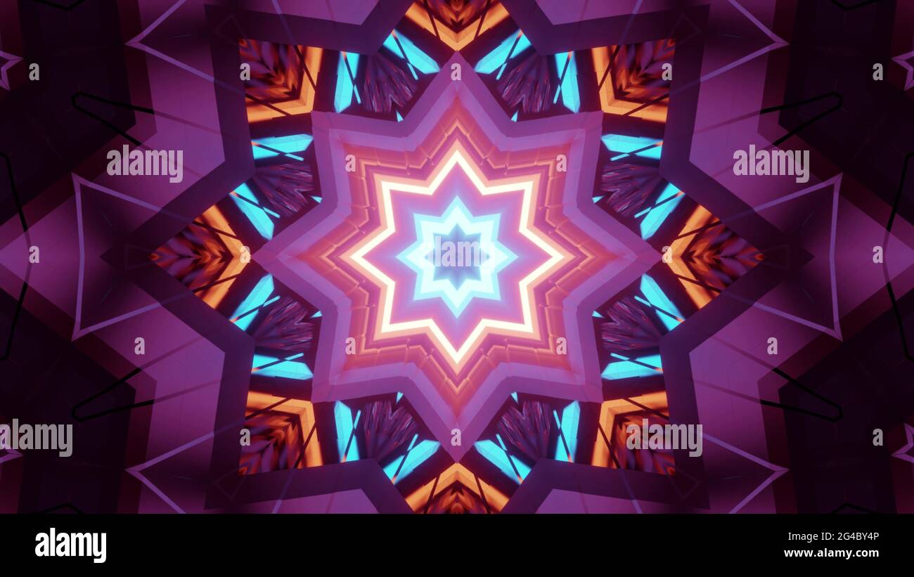 A kaleidoscope background with bright patterns, pink and blue colors ...