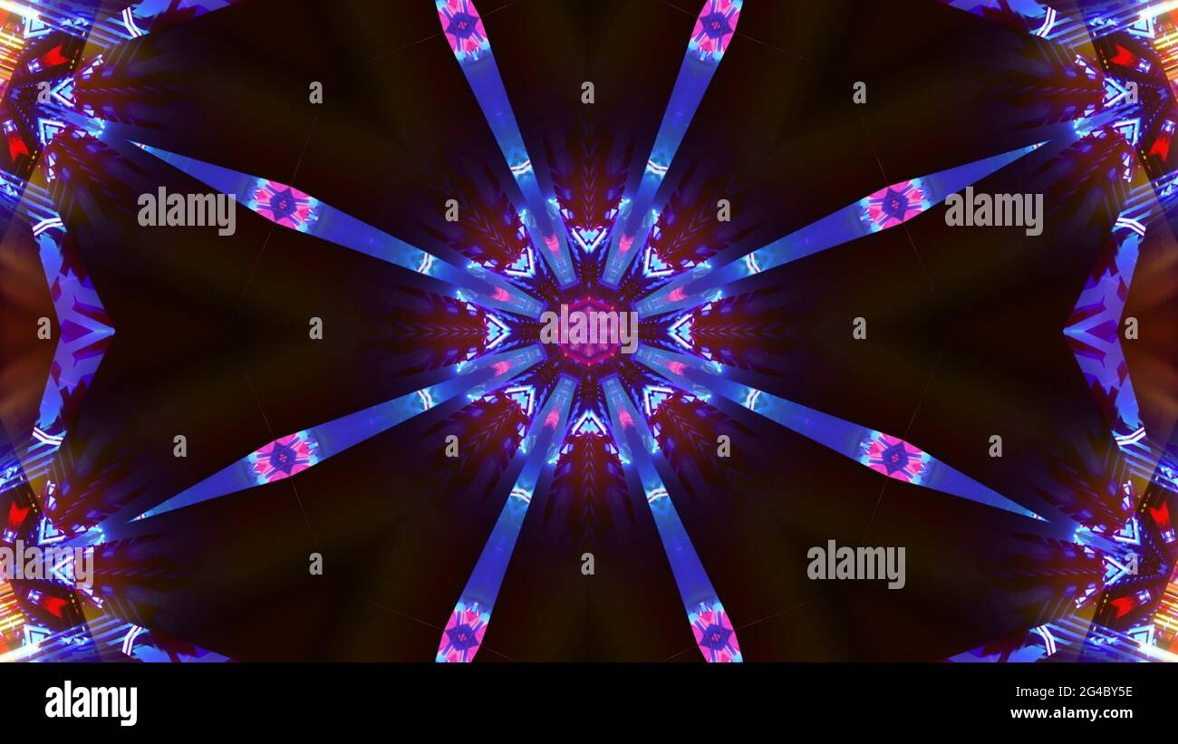 A kaleidoscope background with bright patterns, pink and blue colors ...