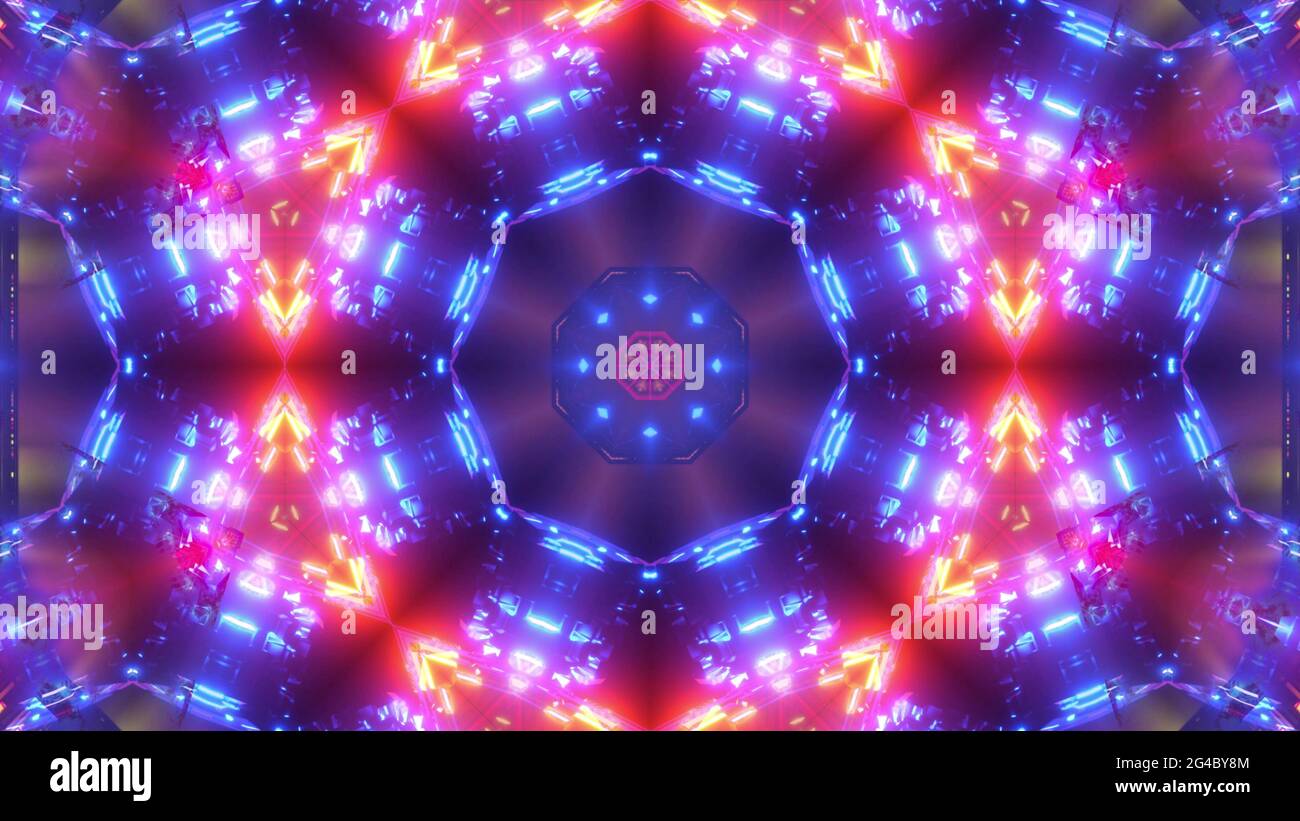 A kaleidoscope background with bright patterns, pink and blue colors ...