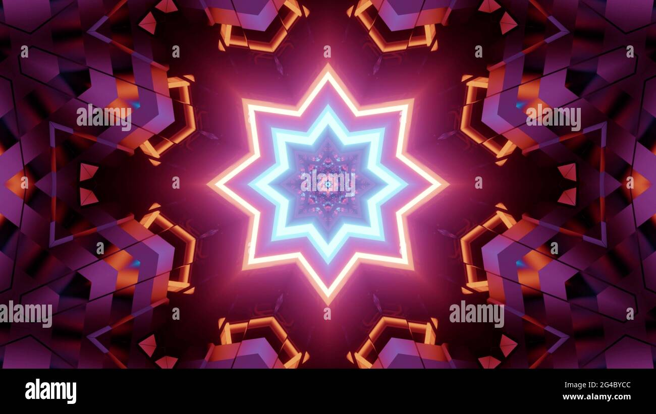 A kaleidoscope background with bright patterns, pink and blue colors ...