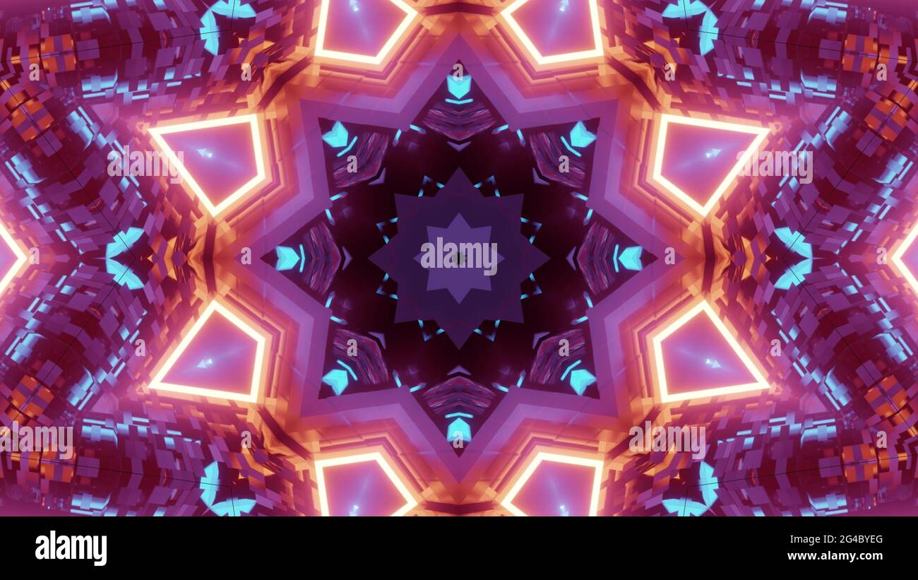 A kaleidoscope background with bright patterns, pink and blue colors ...