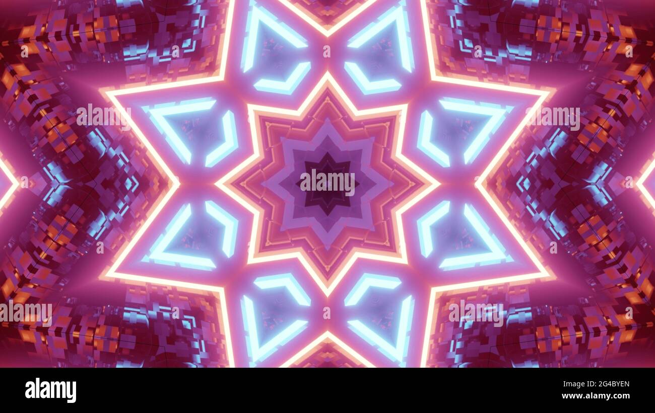A kaleidoscope background with bright patterns, pink and blue colors ...