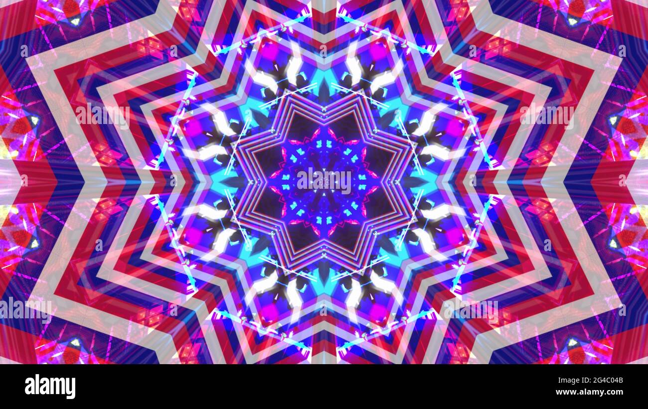 A kaleidoscope background with bright patterns, pink and blue colors ...