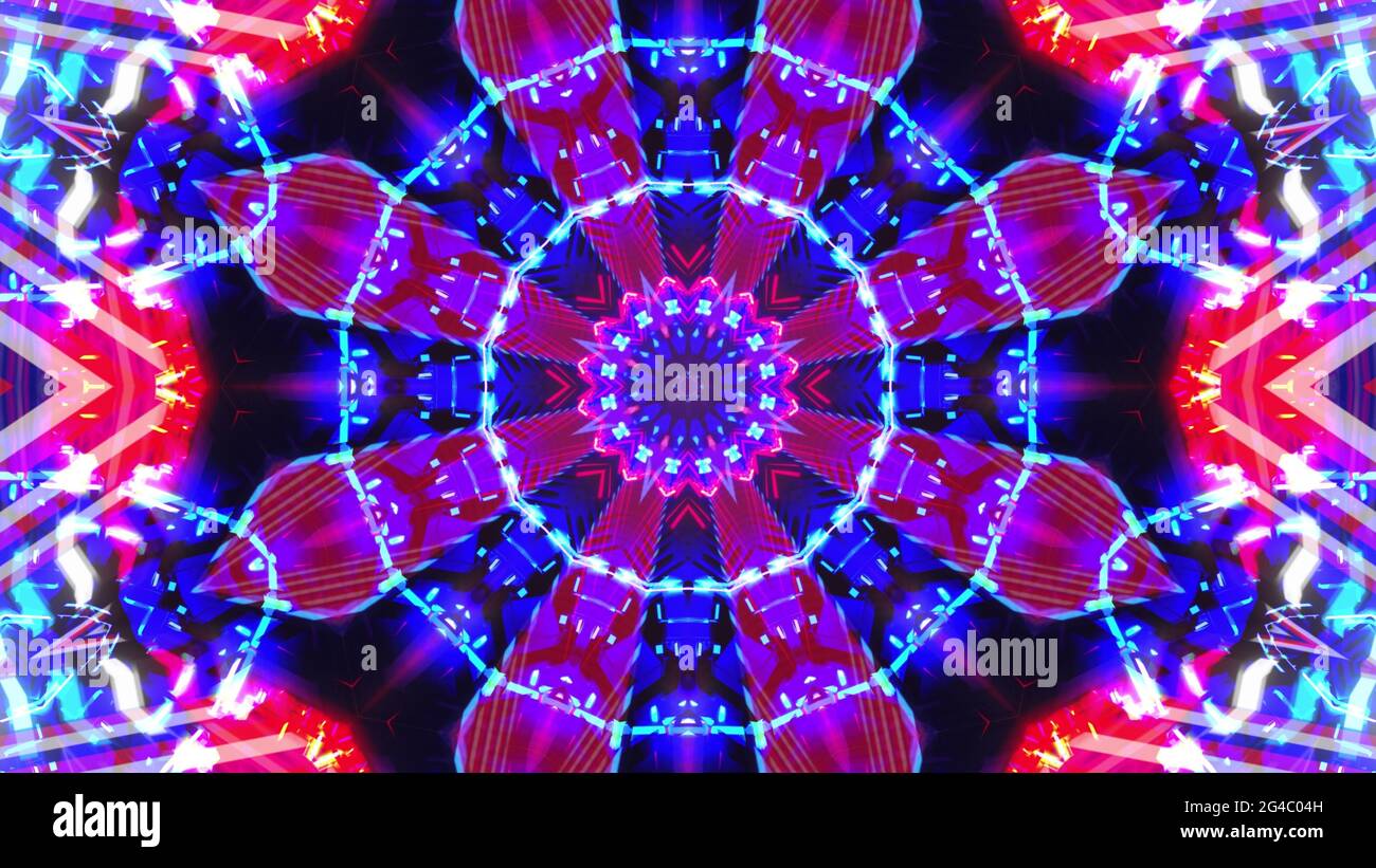A kaleidoscope background with bright patterns, blue and pink colors ...