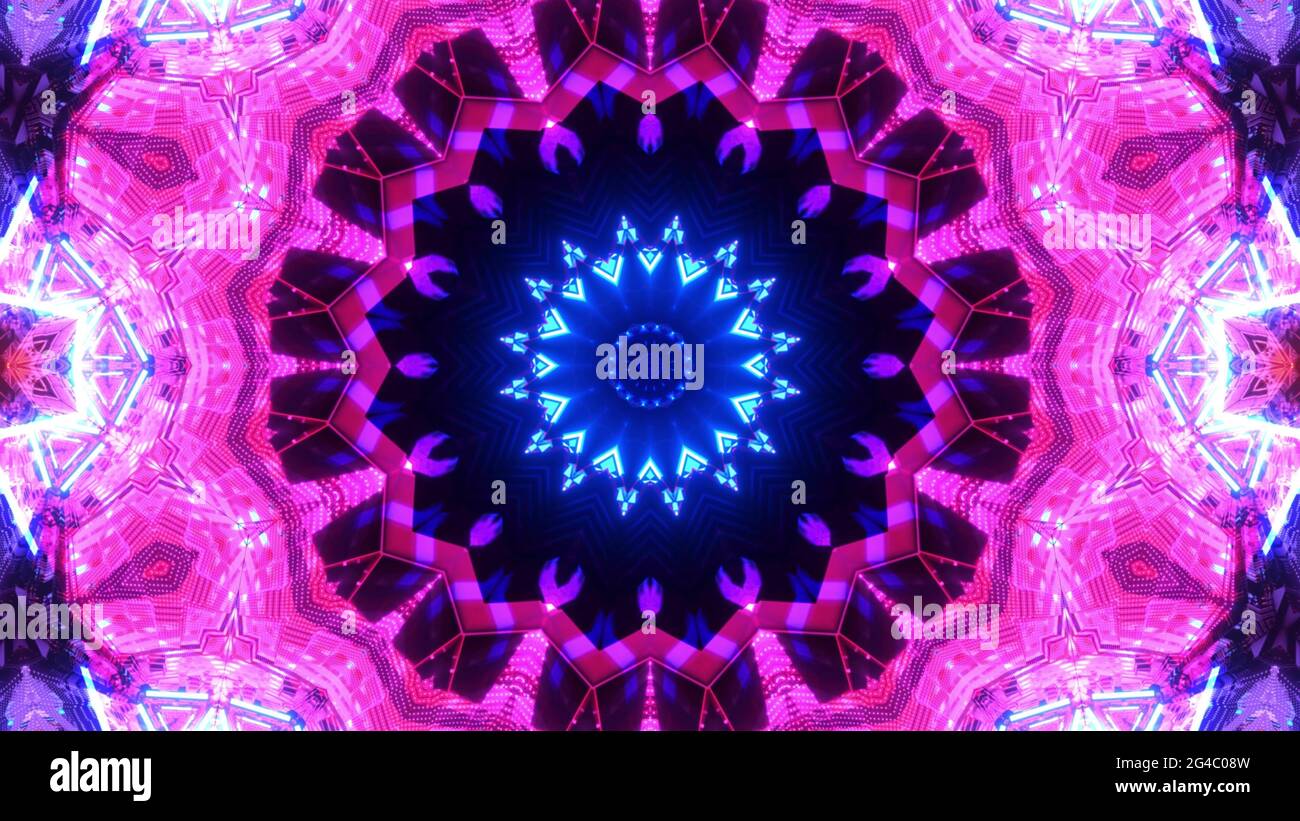 A kaleidoscope background with bright patterns, pink and blue colors ...