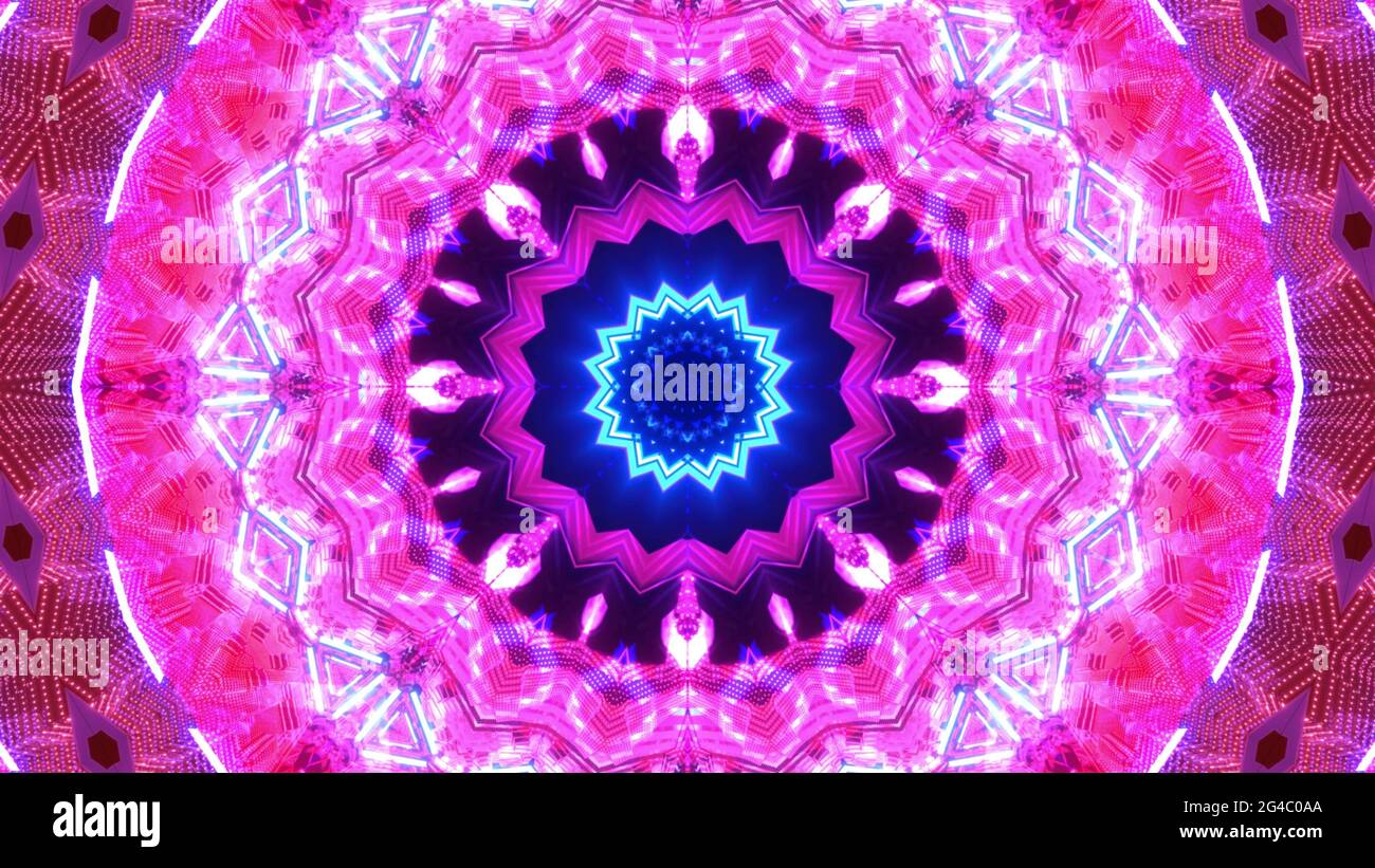 A kaleidoscope background with bright patterns, pink and blue colors ...
