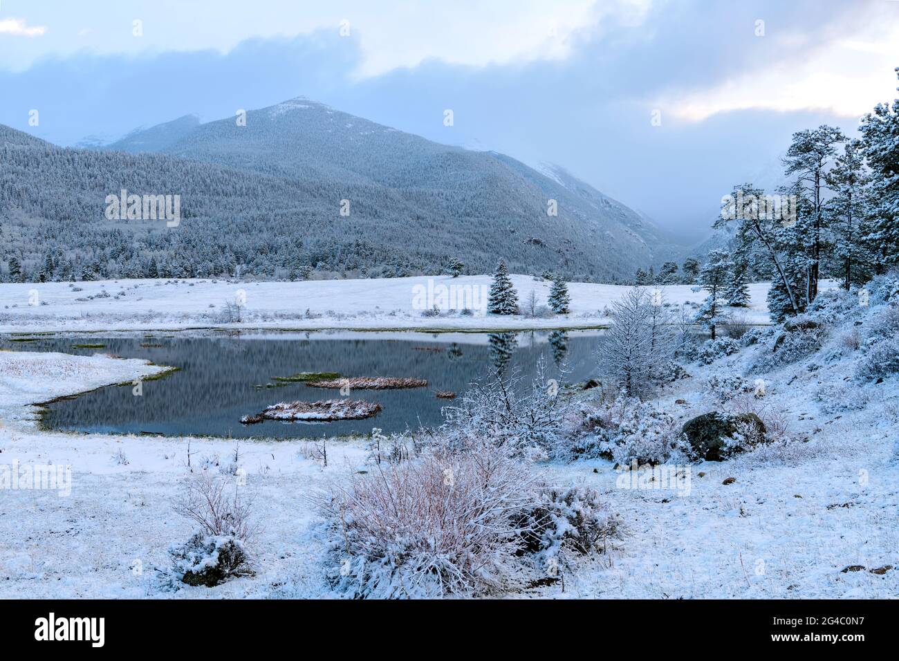 Spring Snow at Sheep Lakes - Evening sunlight shinning through thick ...