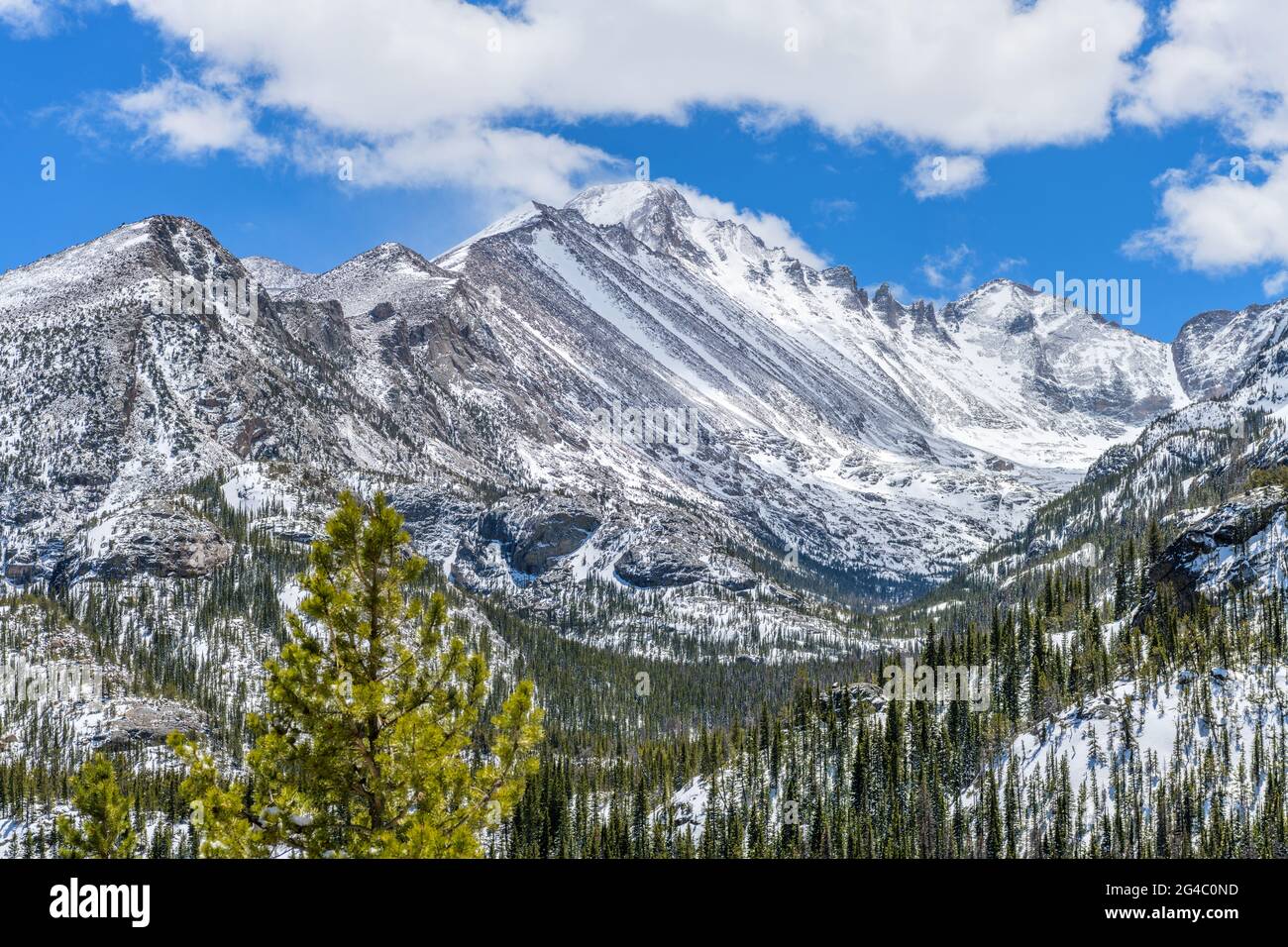 Longs Peak - A close-up view of rugged Longs Peak and Glacier Gorge on ...