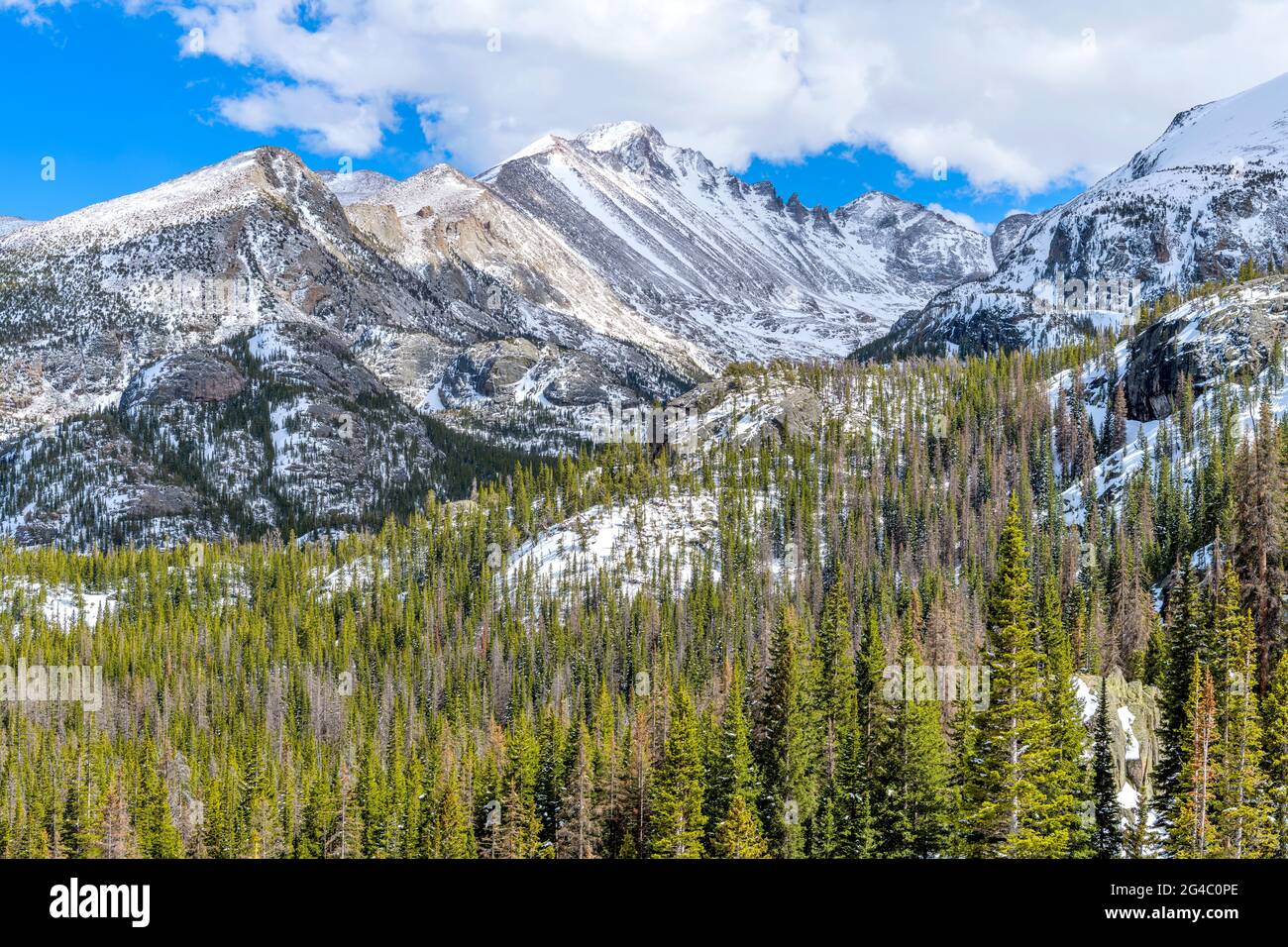 Longs Peak - A sunny Spring day view of rugged Longs Peak and Glacier ...
