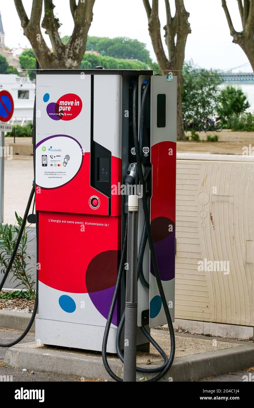 Electricity terminal for electric vehicles refiling, Tournon, Drome ...