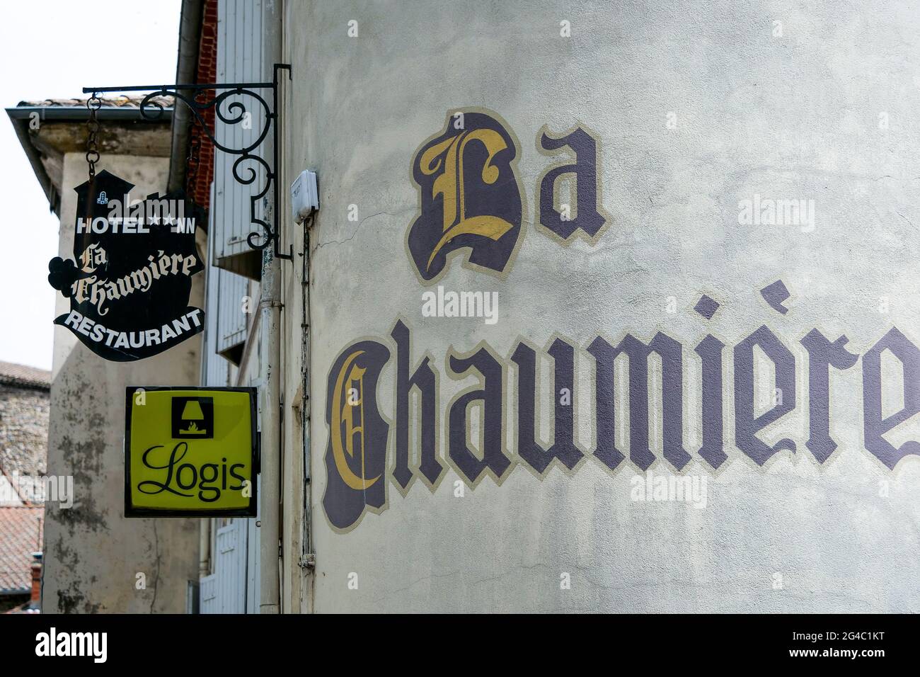 Sign of "La Chaumière" restaurant, Tournon, Rhône Valley, AURA, France ...