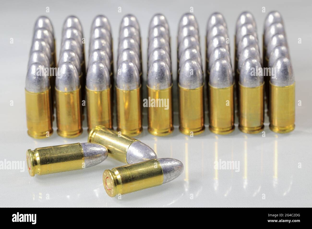 pack of bullets 9mm parabellum LRN ( lead round nose ) isolate on white ...