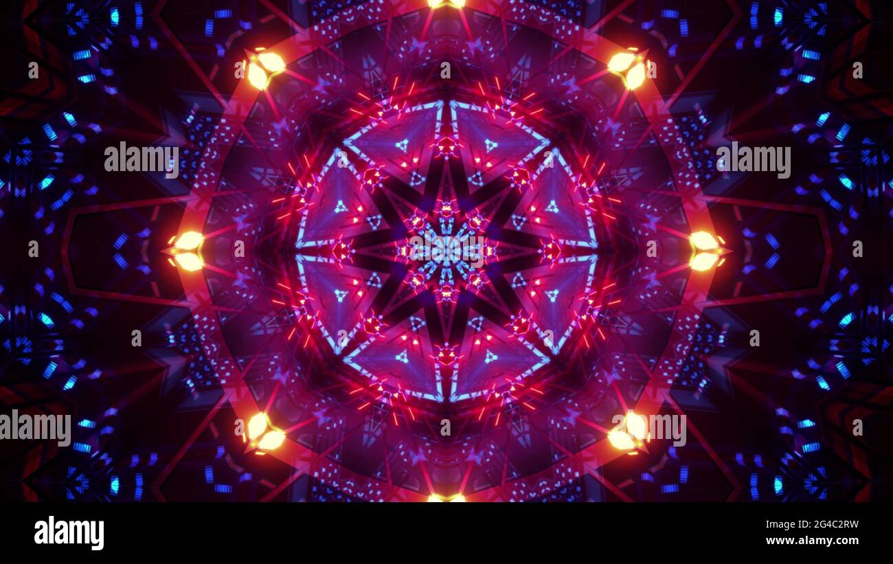 A kaleidoscope background with bright patterns, pink and blue colors ...