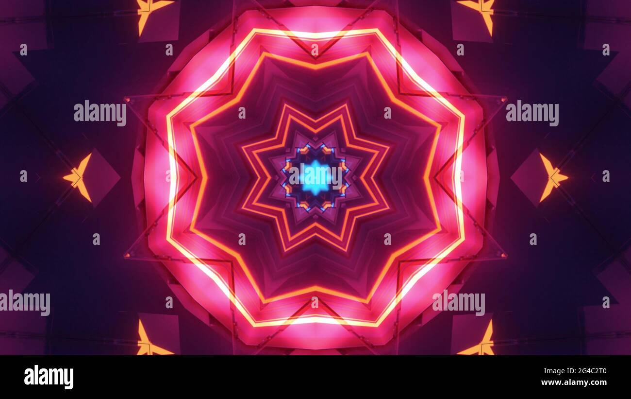 A kaleidoscope background with bright patterns, pink and blue colors ...
