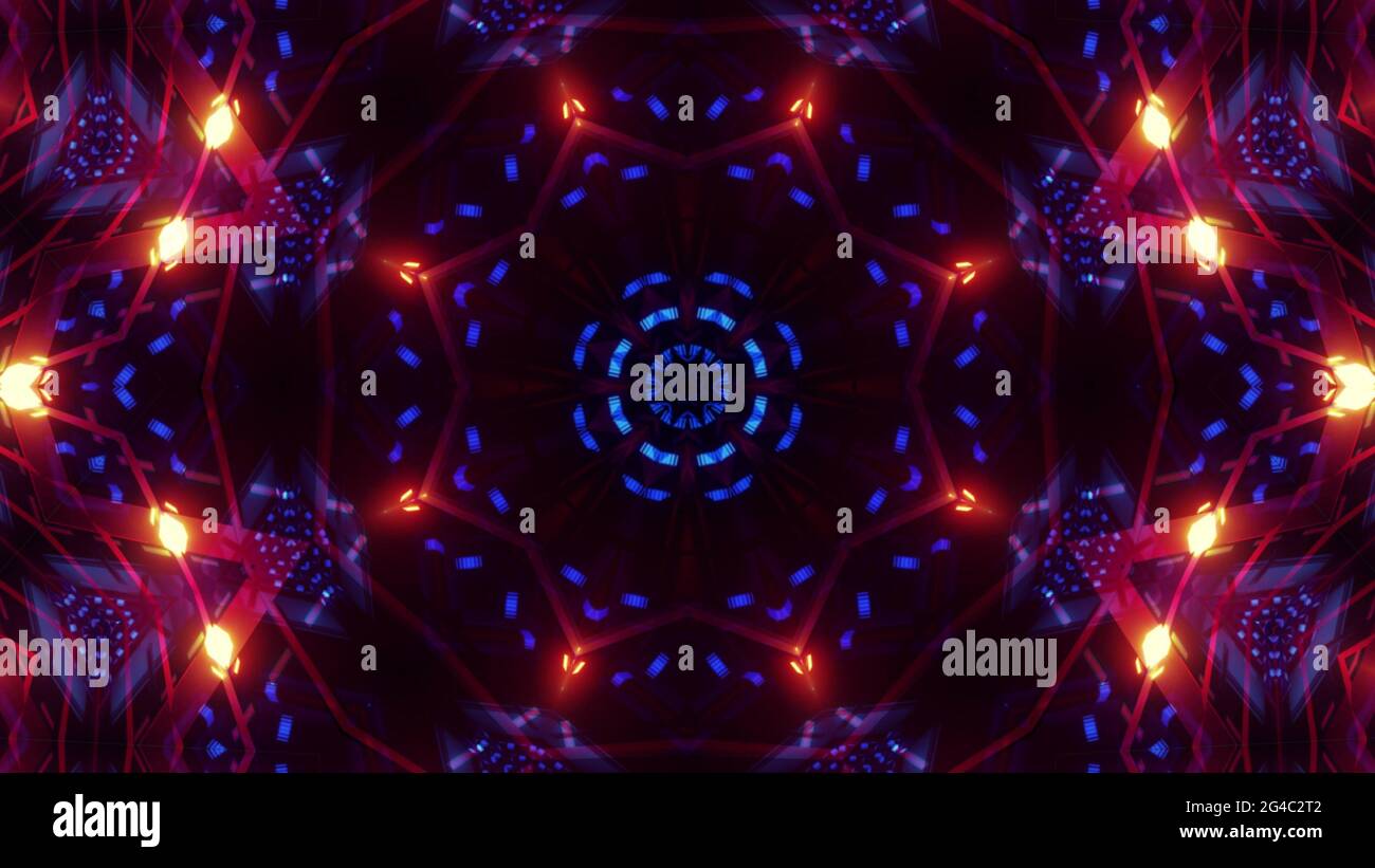A kaleidoscope background with bright patterns, pink and blue colors ...