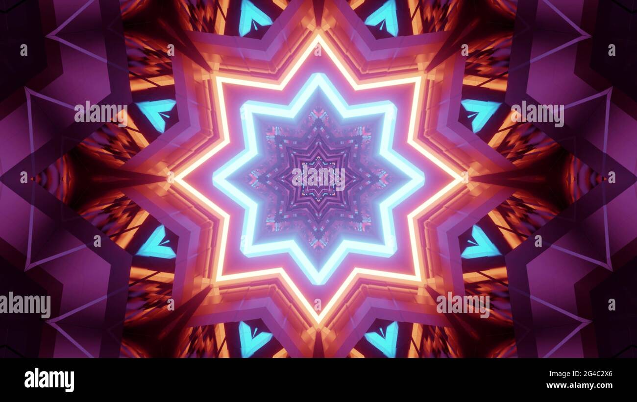 A kaleidoscope background with bright patterns, pink and blue colors ...