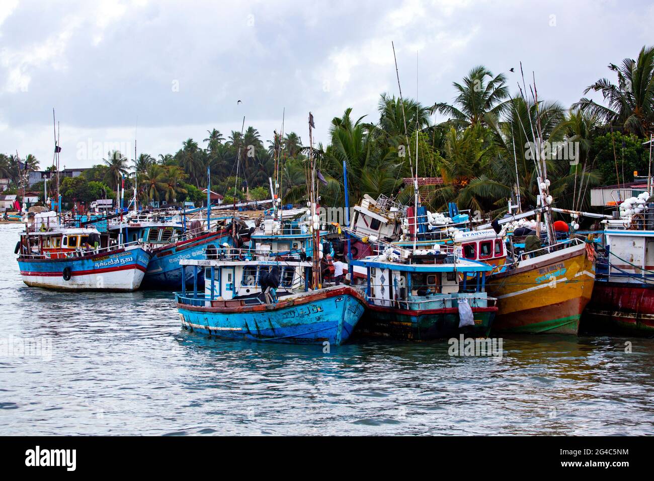 Colorful fishing boats at the sunrise in Negombo, Sri Lanka Stock Photo ...