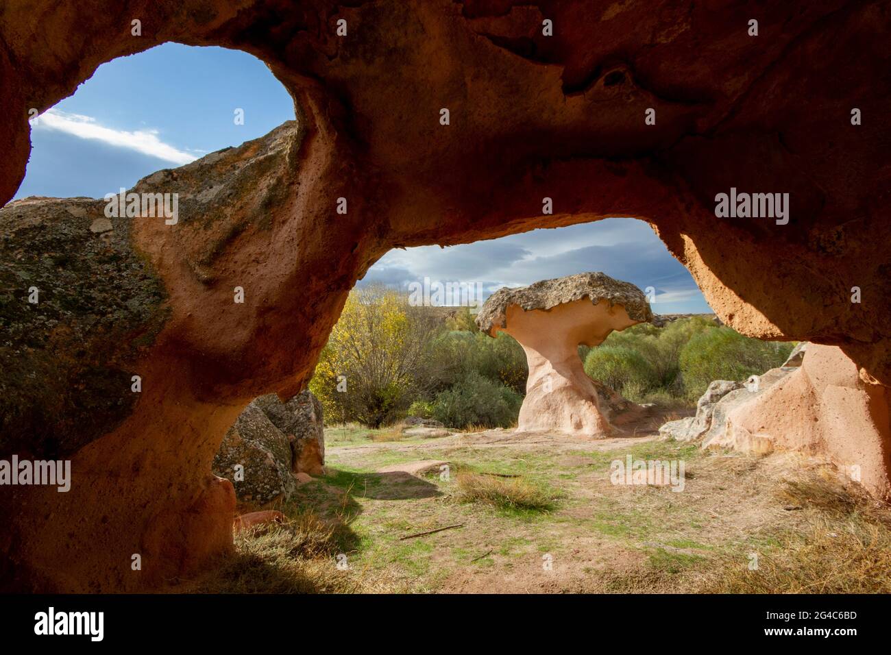 Mushroom Rock through cave window in Cappadocia, Turkey Stock Photo - Alamy
