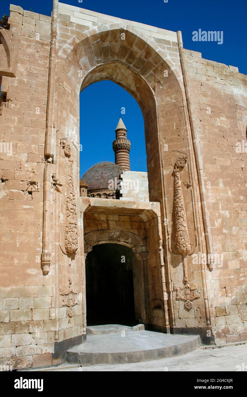 Monumental gate of the historic Ishak Pasha Palace in Dogubeyazit ...