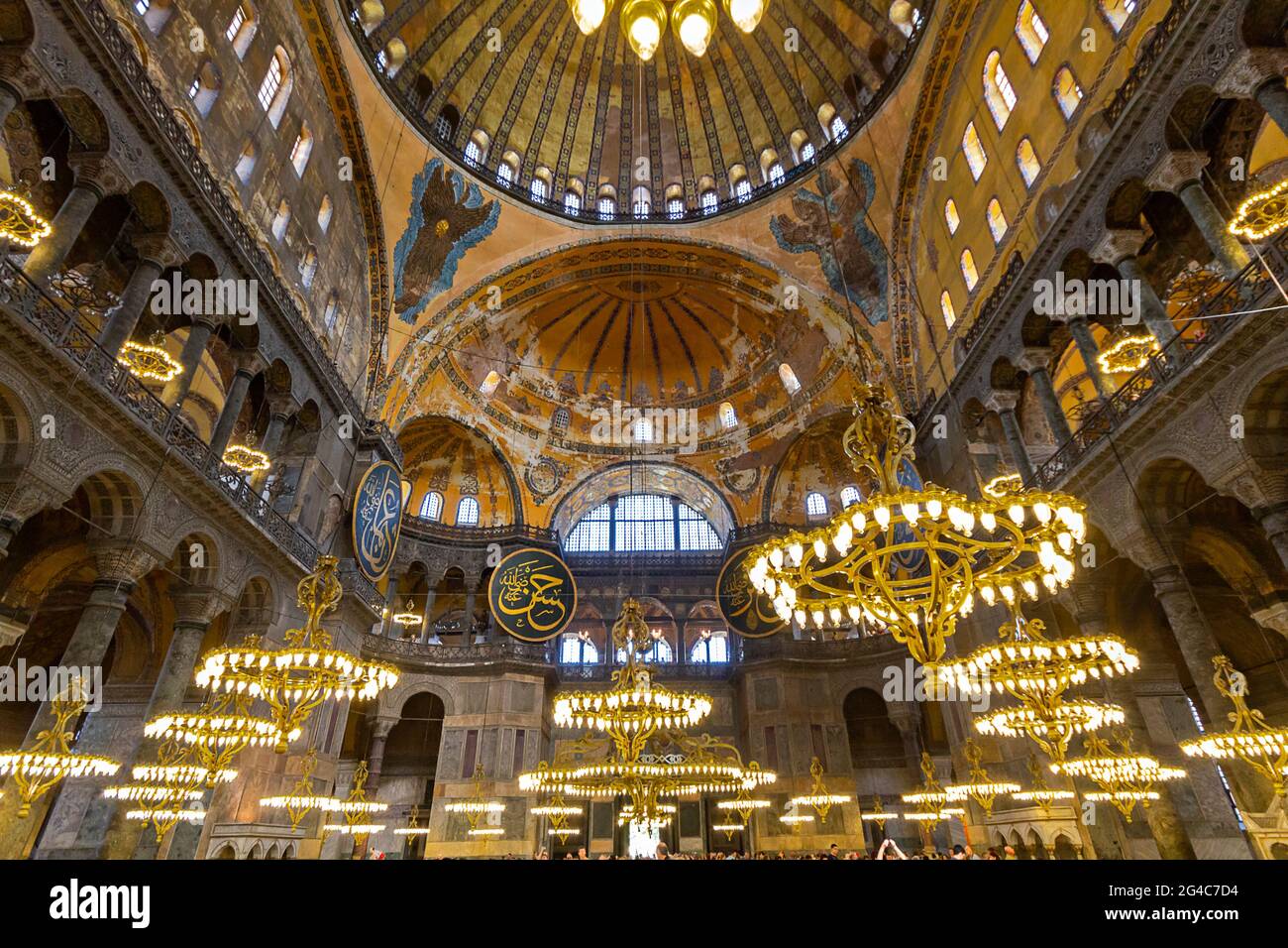 Interior of Byzantine Hagia Sophia Cathedral converted into a mosque ...