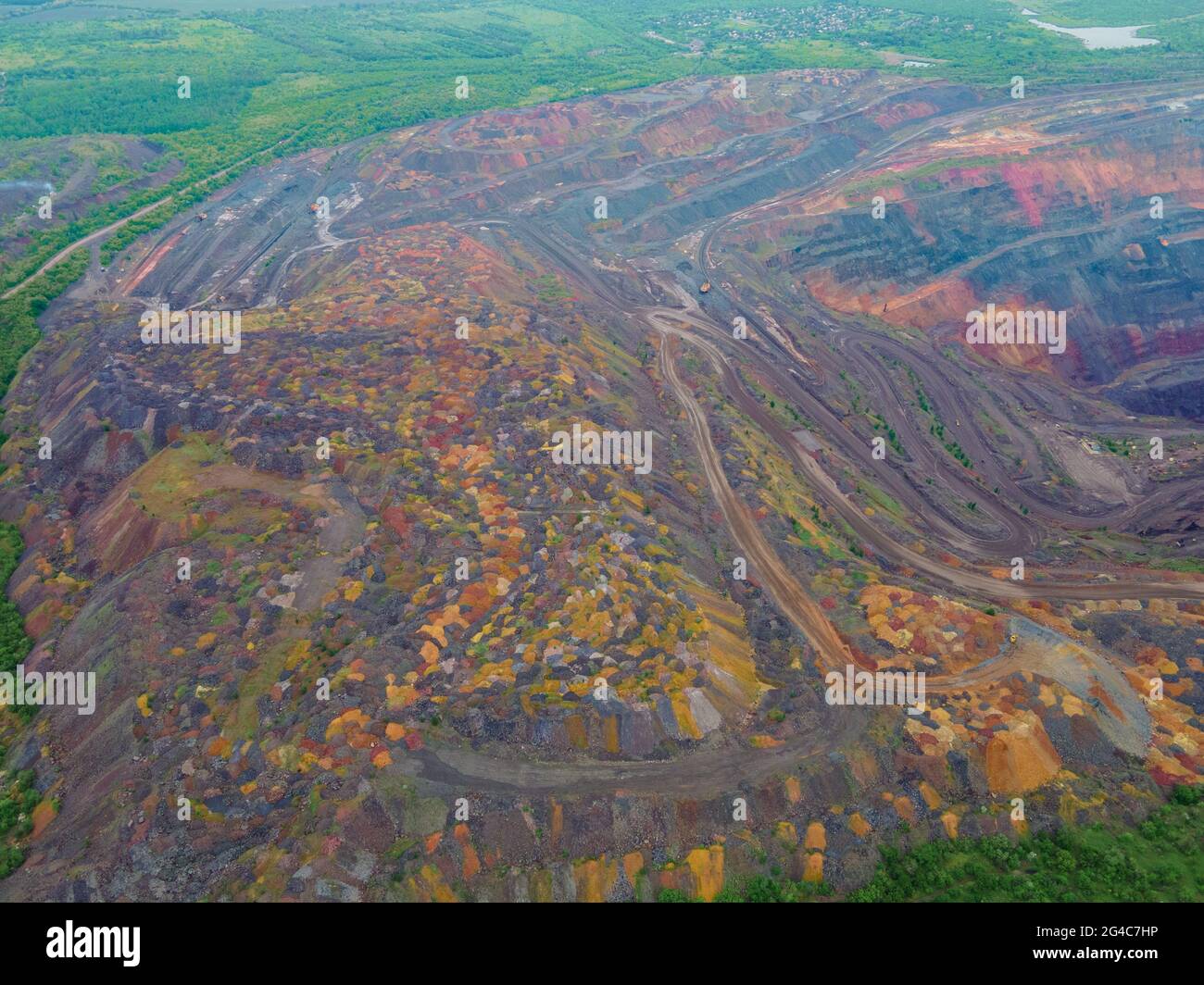 overhead top view of ore mine environment pollution Stock Photo - Alamy