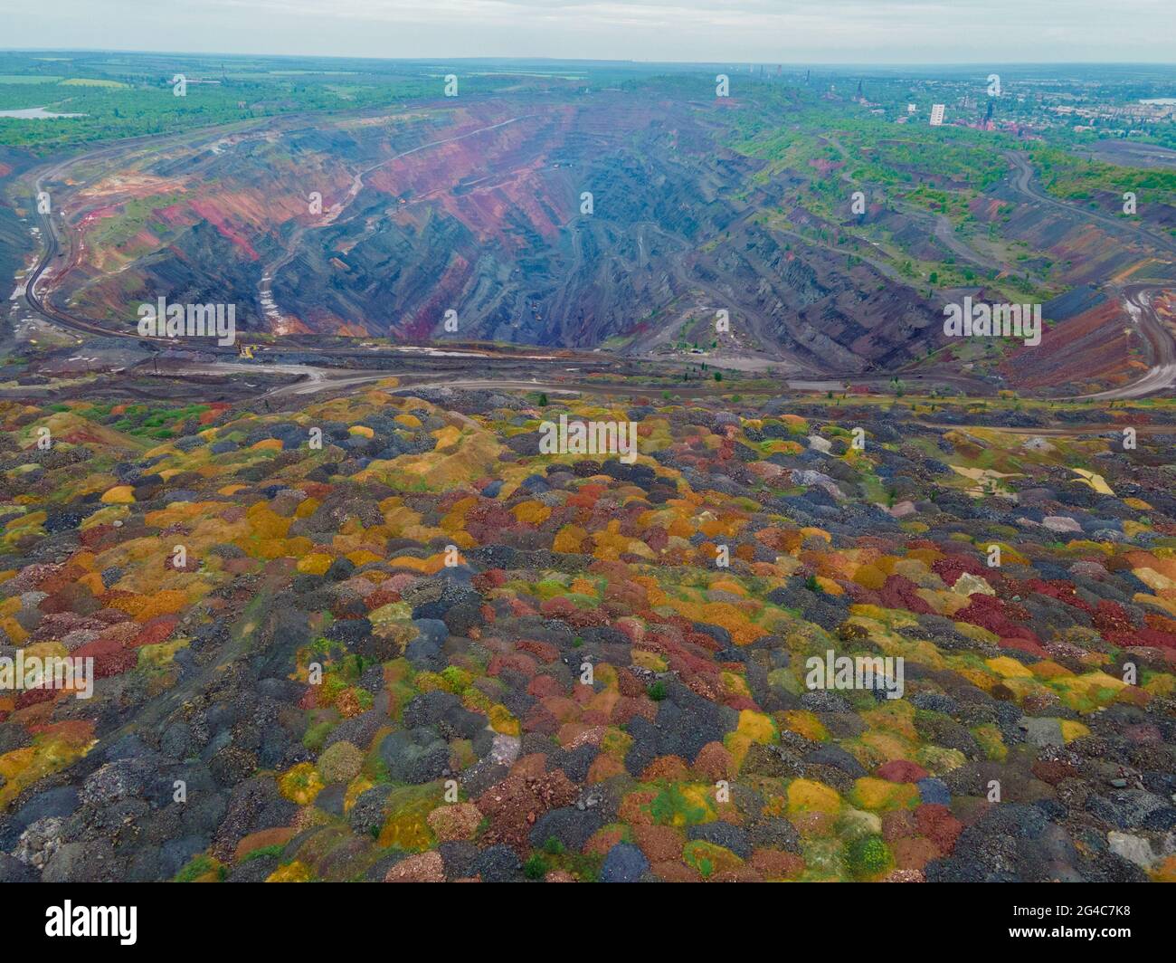 overhead top view of ore mine environment pollution Stock Photo - Alamy