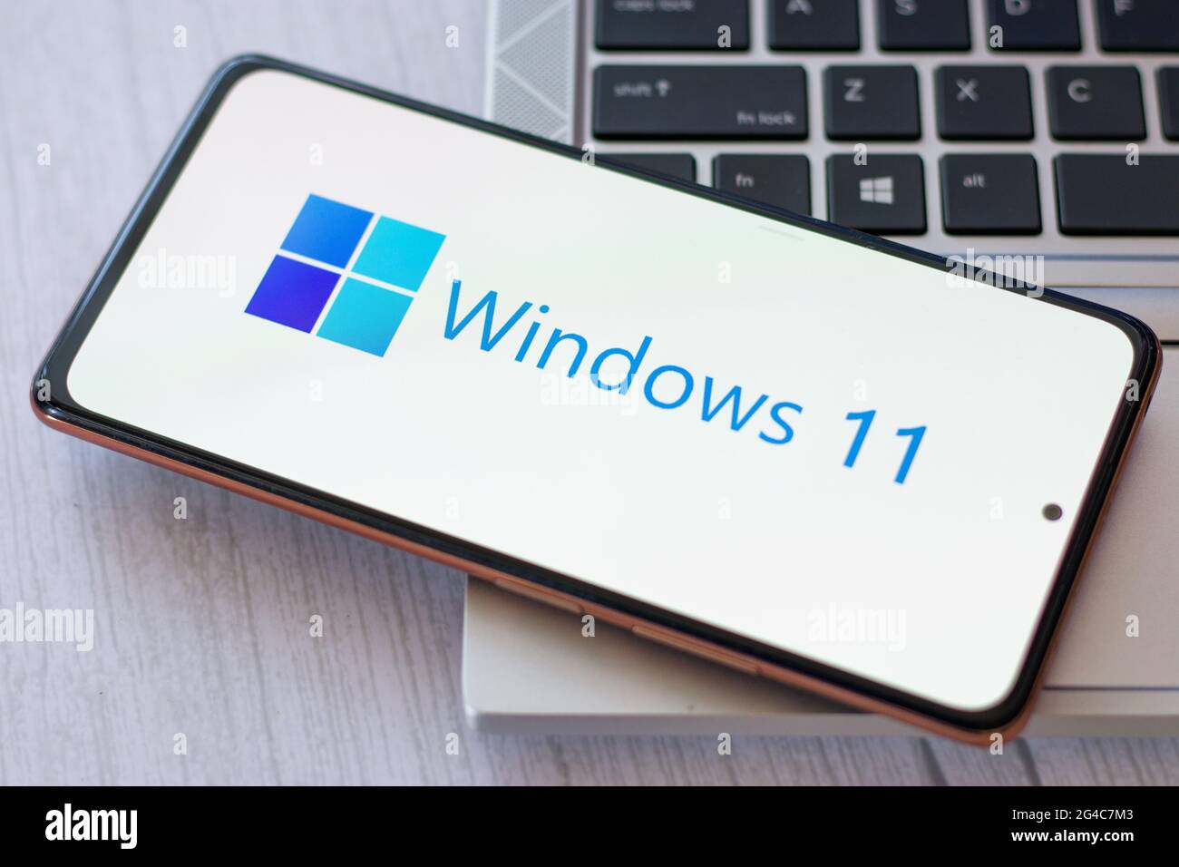 Windows 11 logo on laptop screen stock image Stock Photo - Alamy
