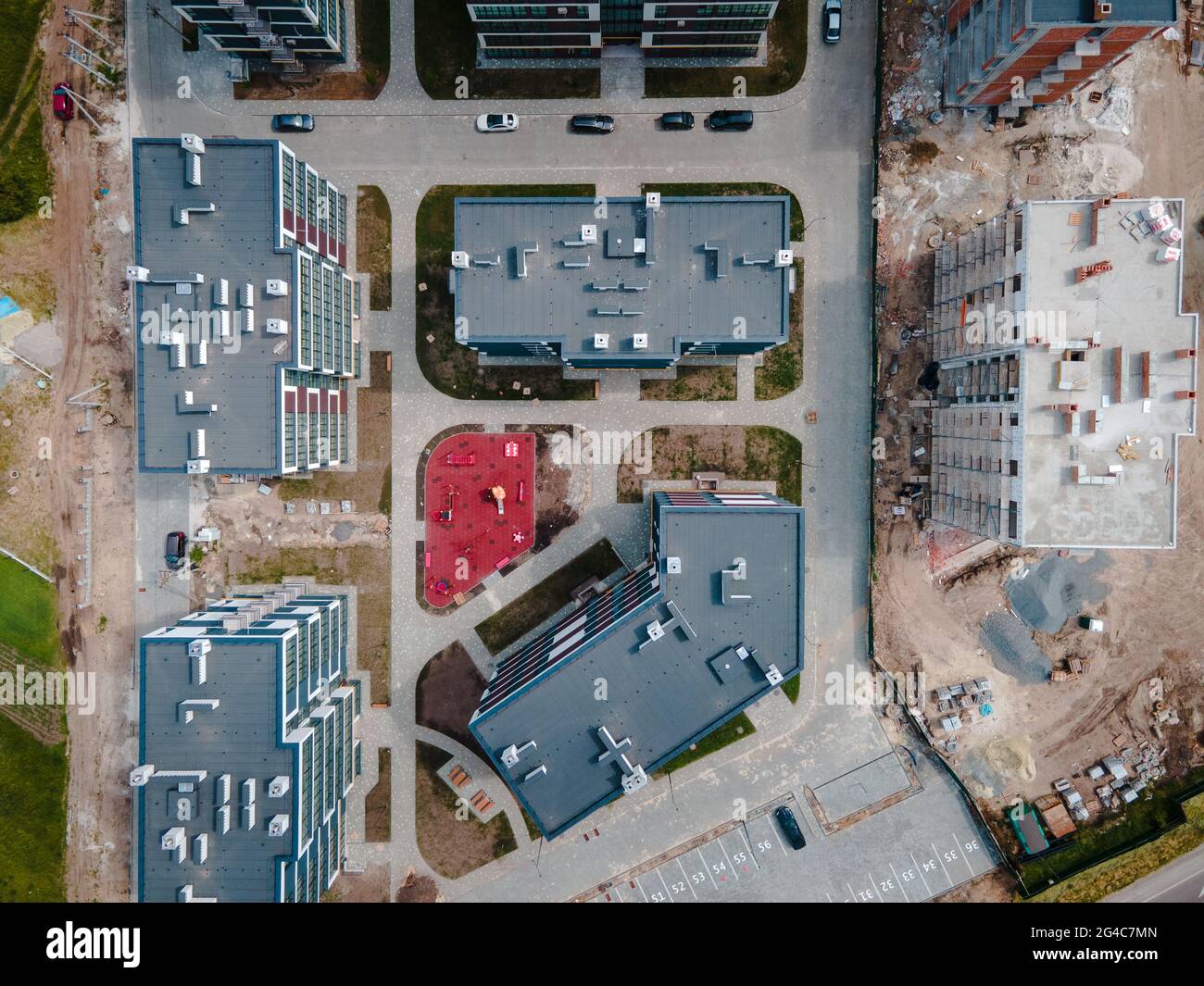 overhead view of construction site apartments building real estate ...