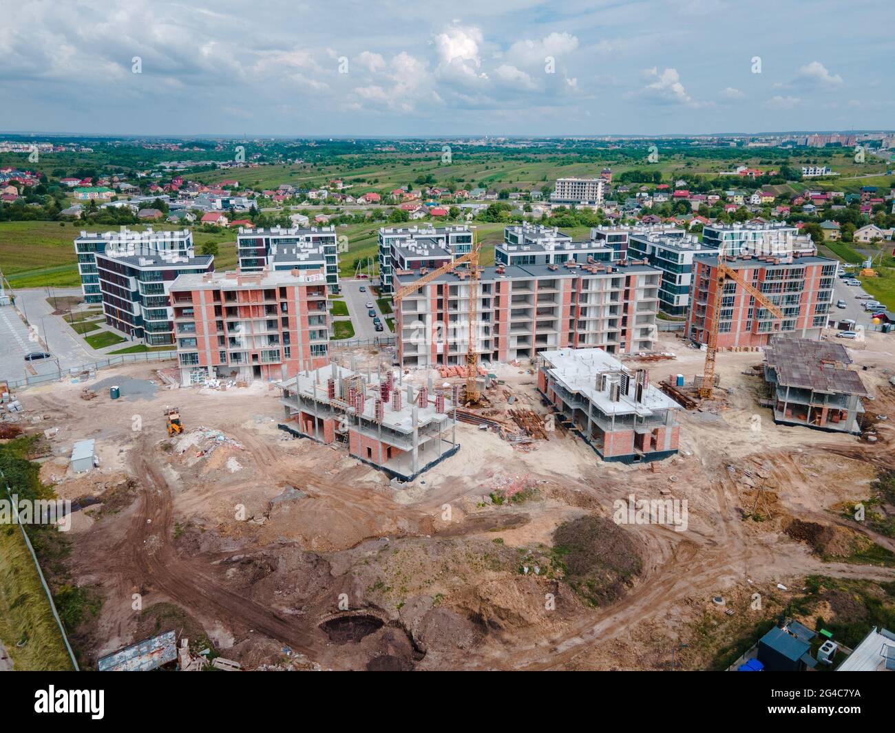 overhead view of construction site apartments building real estate ...