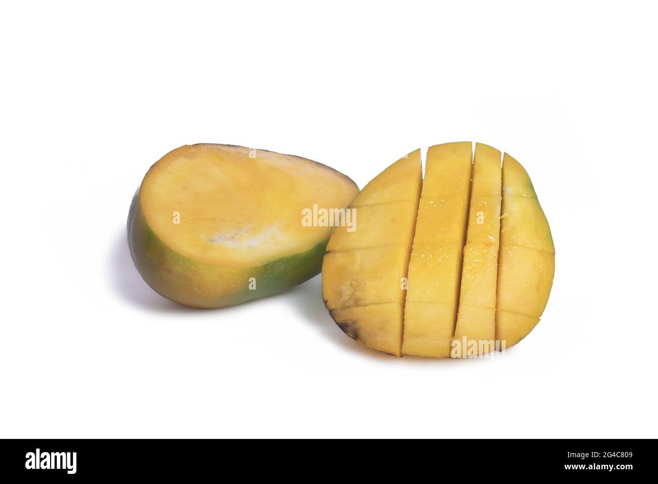 Sliced mango and a cube sliced mango with a white background Stock ...