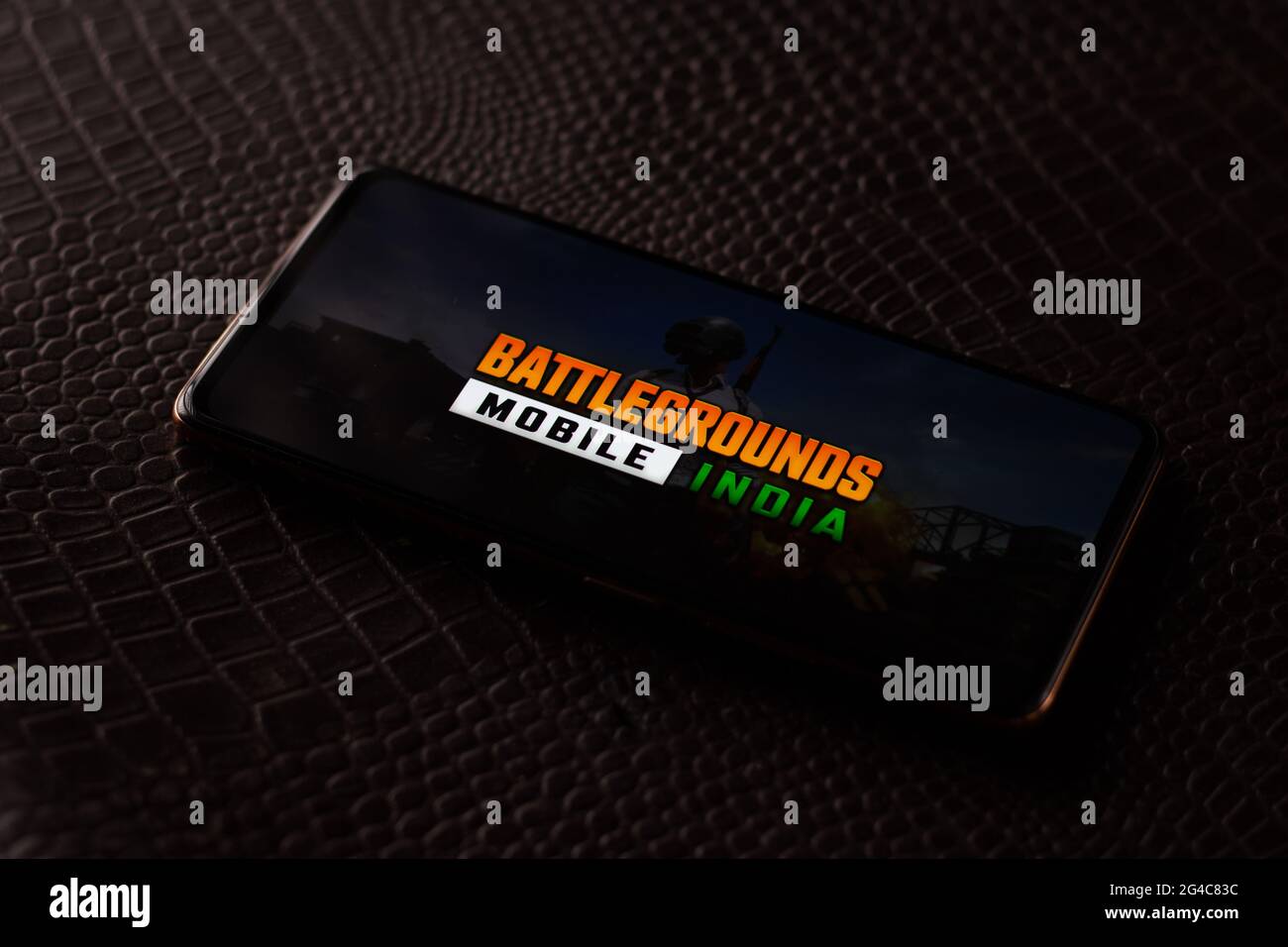 BATTLEGROUNDS MOBILE INDIA logo on phone screen stock image Stock Photo ...