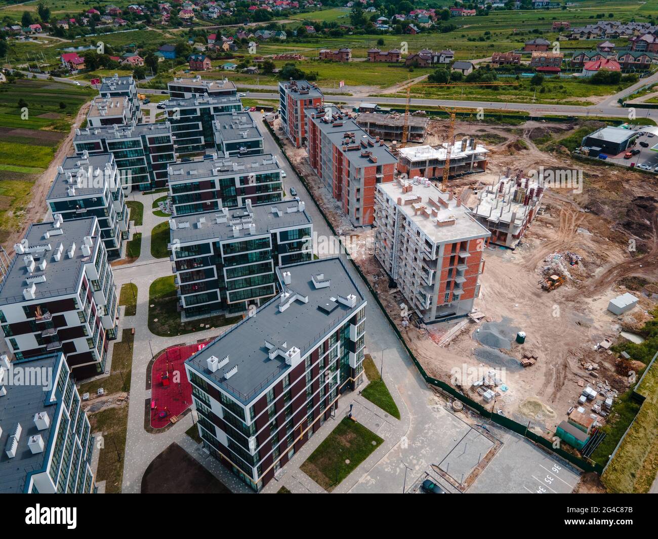 overhead view of construction site apartments building real estate ...