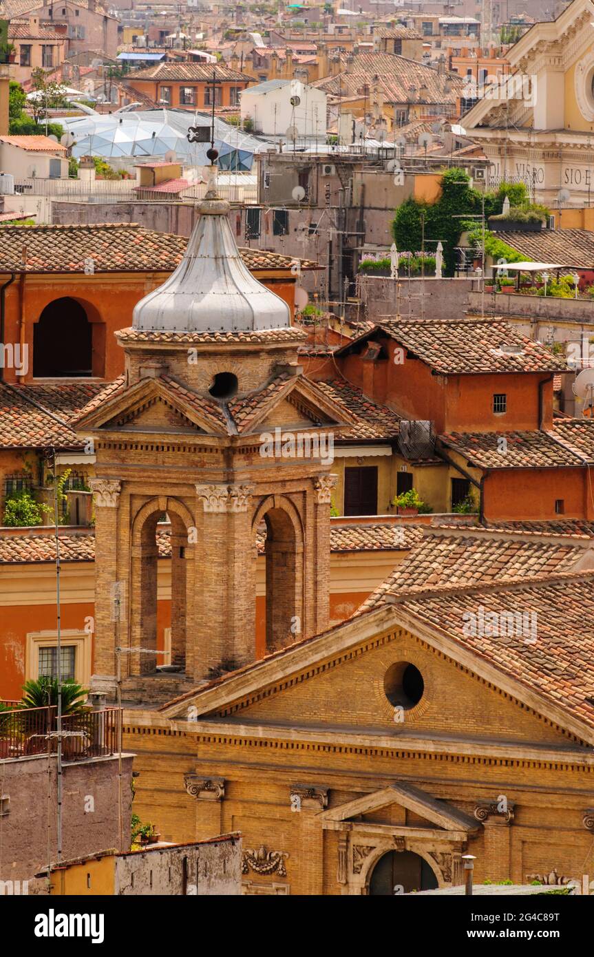 Detail view to Rome rooftops with catholic basilics and monuments ...