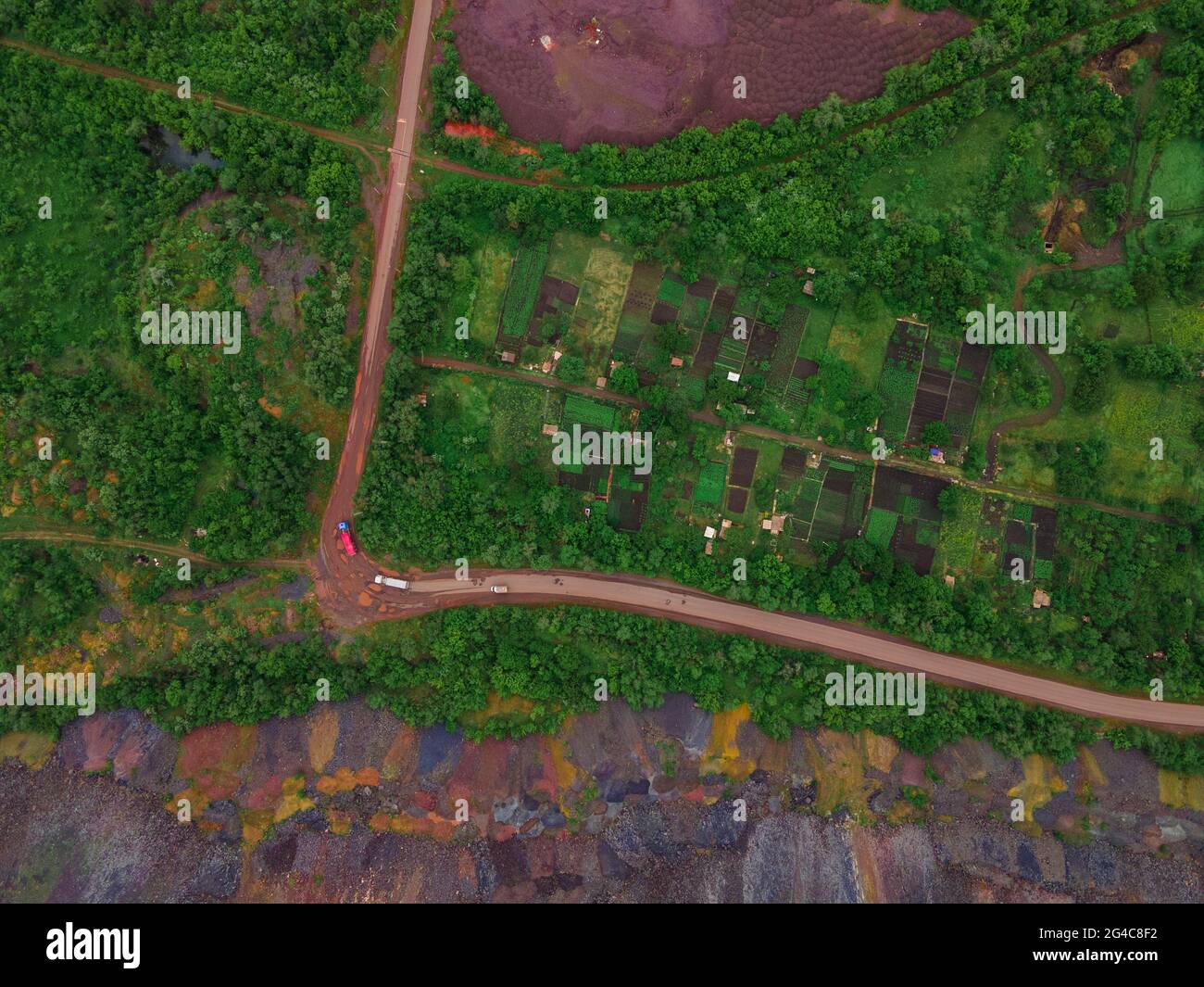 overhead top view of ore mine environment pollution Stock Photo - Alamy