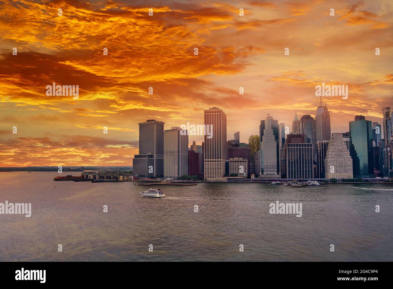 New York City Harbor on a the east river against the lower Manhattan ...