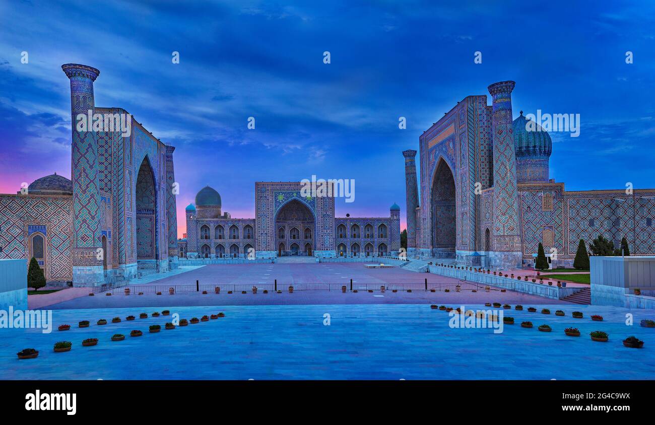 Registan Square at the twilight, Samarkand, Uzbekistan Stock Photo - Alamy
