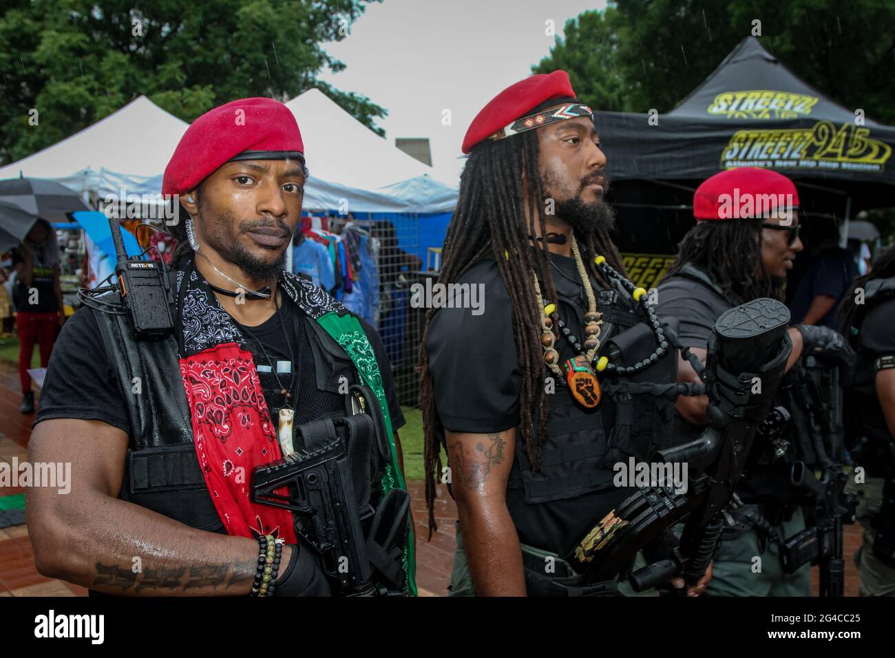 Three militia-members of the RBG Knights at Centennial Park in Atlanta ...