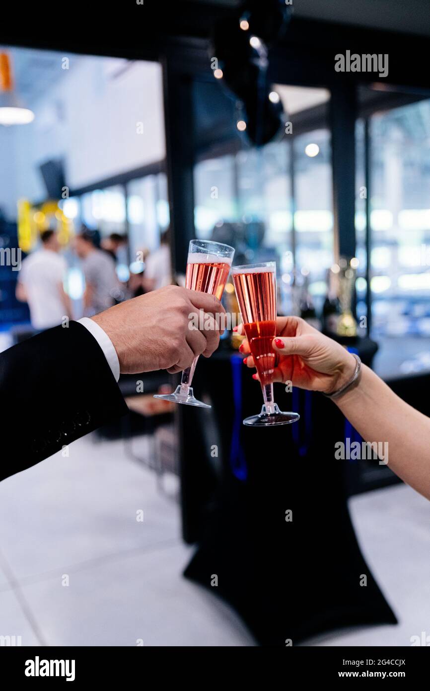 Toasts with champagne glasses at a corporate event Stock Photo - Alamy