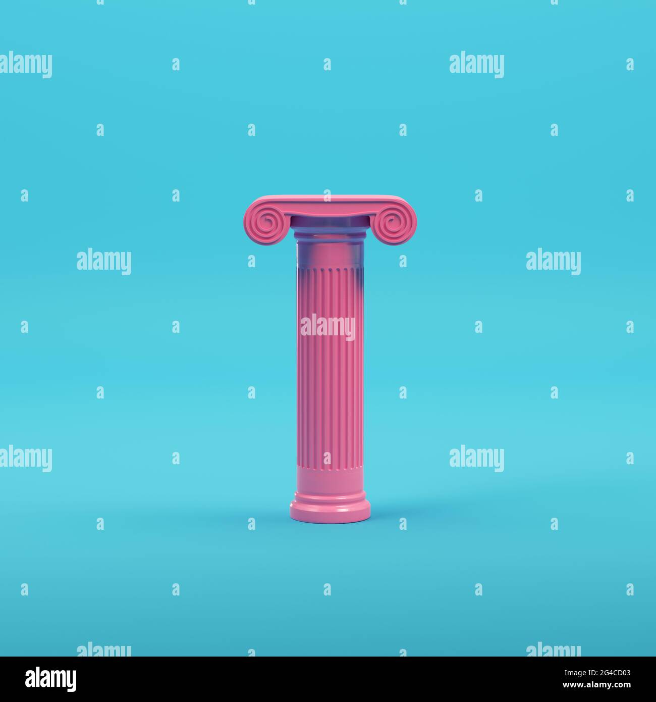 Pink ancient column on bright blue background in pastel colors ...