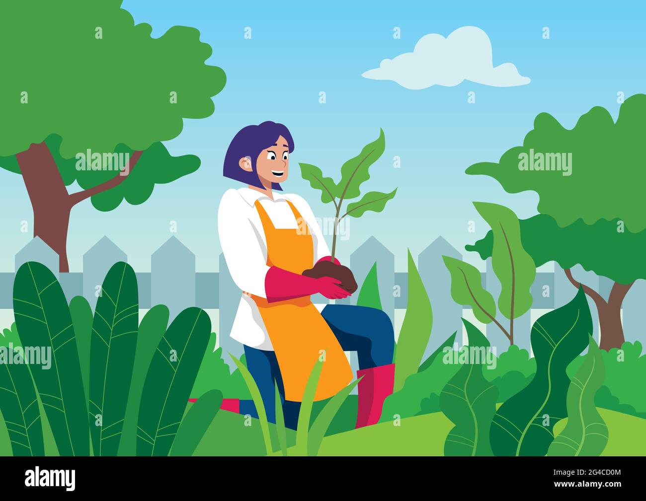 Woman working garden Stock Vector Images - Alamy