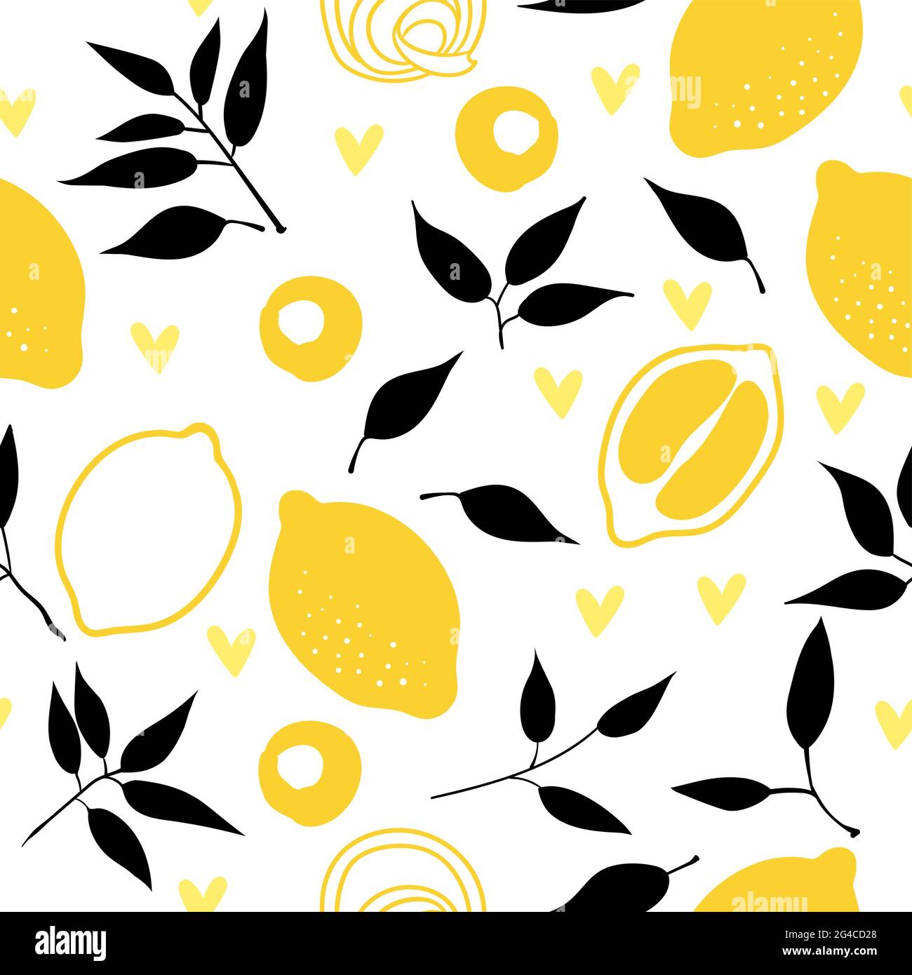 Print.Tropical seamless pattern with yellow lemons and lemon slices. Hand drawn lemons pattern ...