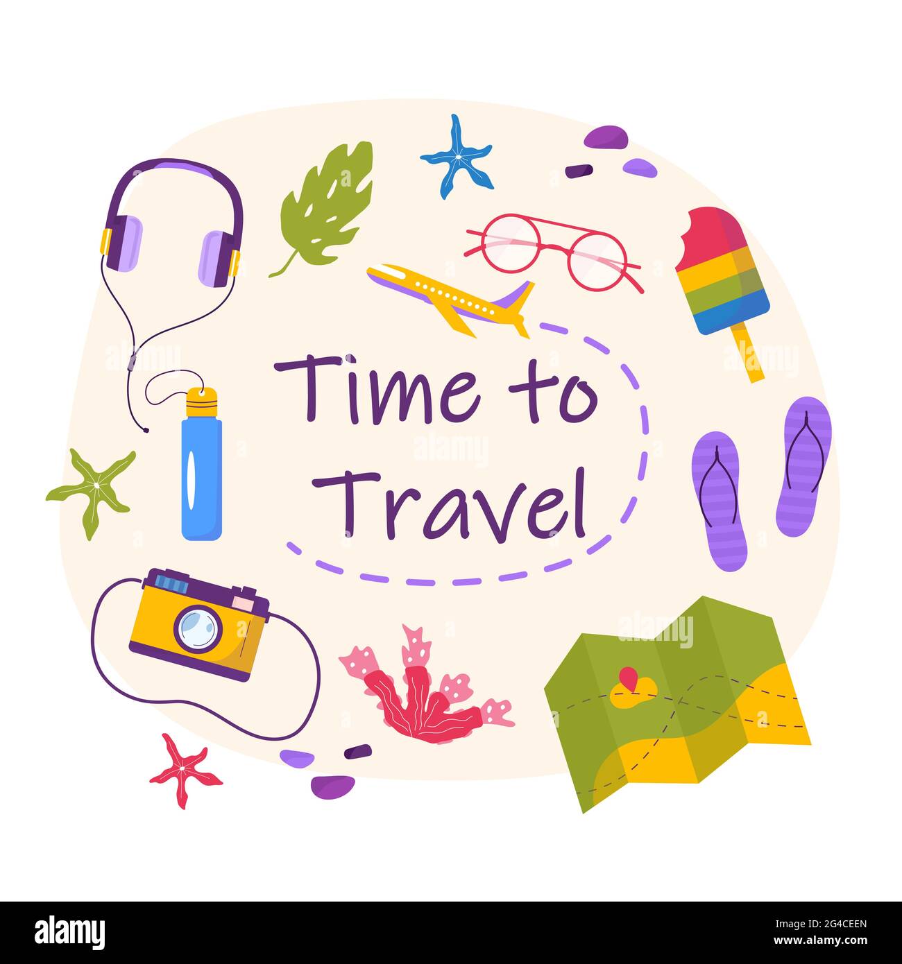Concept of time to travel banner, stuff for adventure tourism. Journey ...