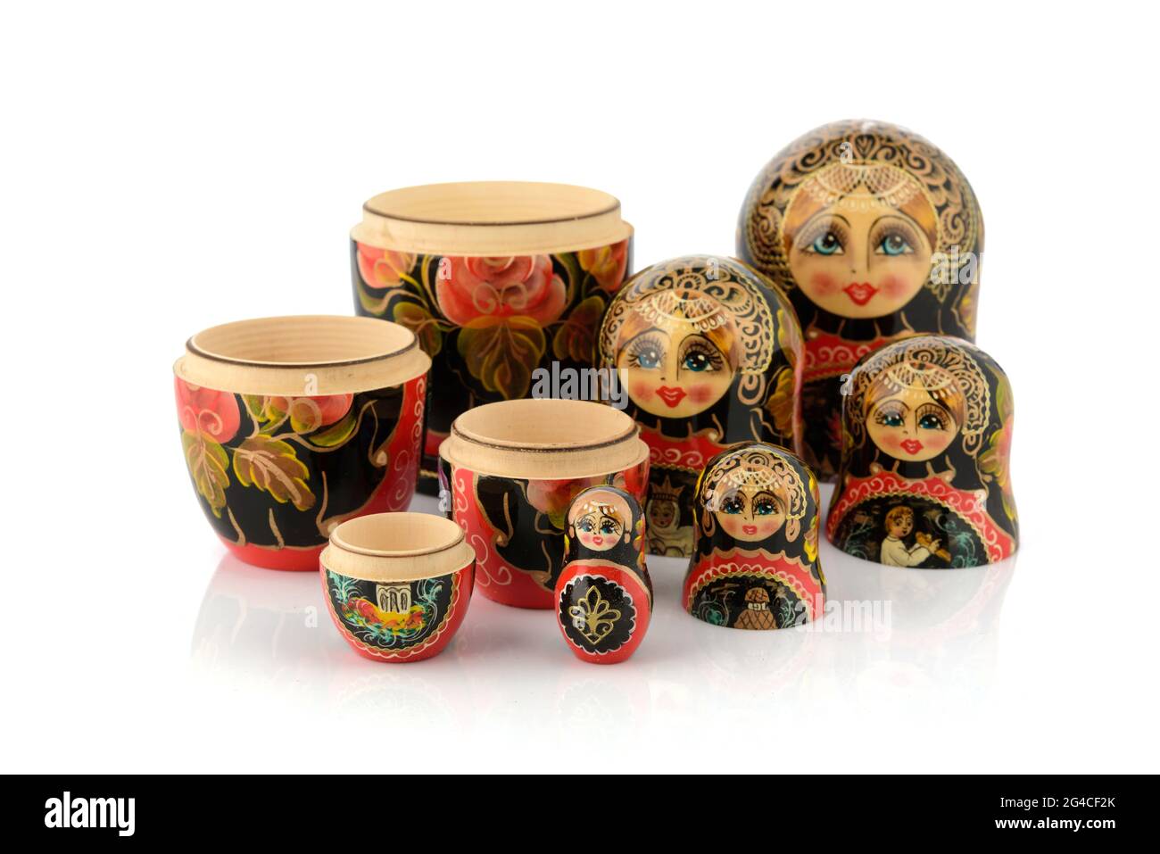Matryoshka family set traditional wooden beautiful nested disassembled ...