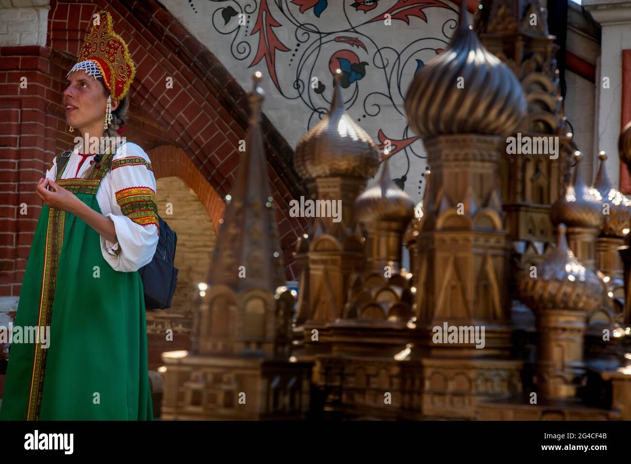 Moscow, Russia. 20th of June, 2021 A woman in a Russian national ...