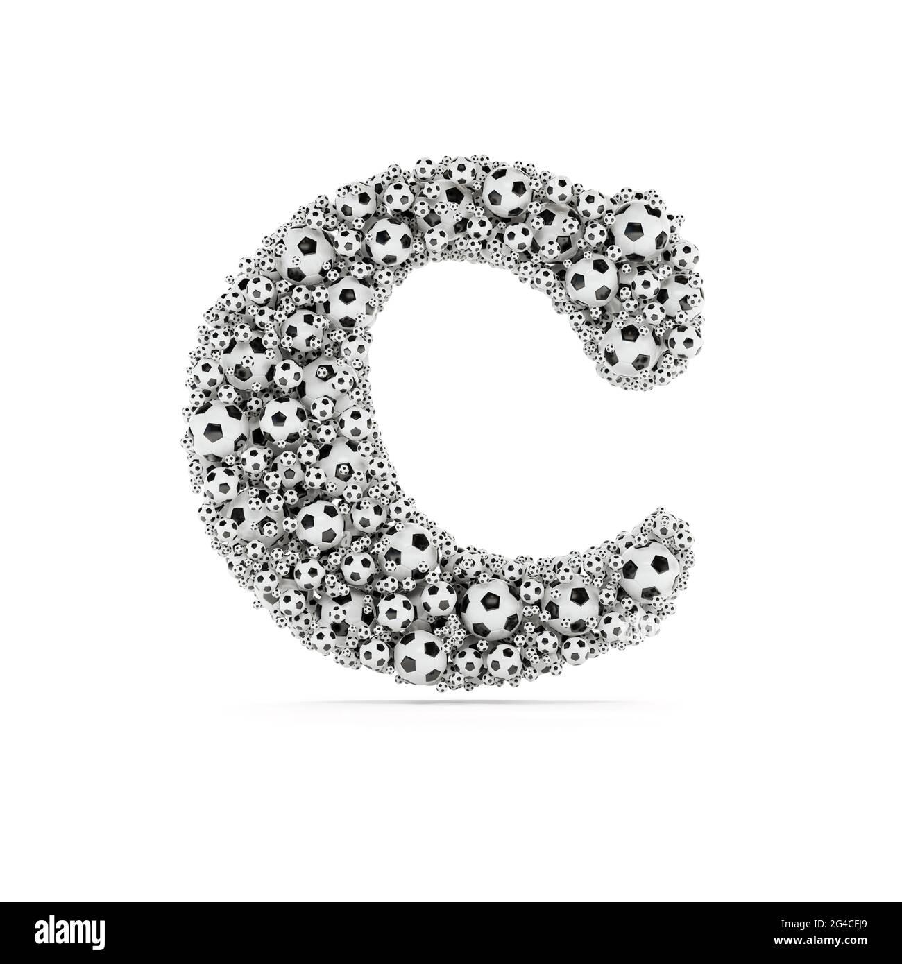 C letter with soccer football balls. Realistic 3d rendering ...