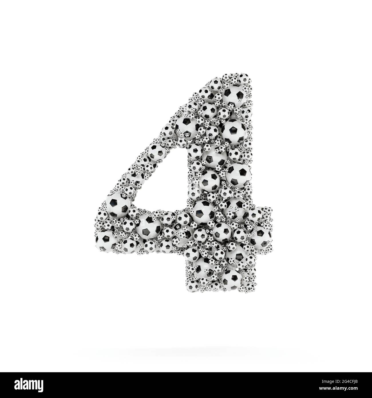 4 four number digit soccer football balls. Realistic 3d rendering ...