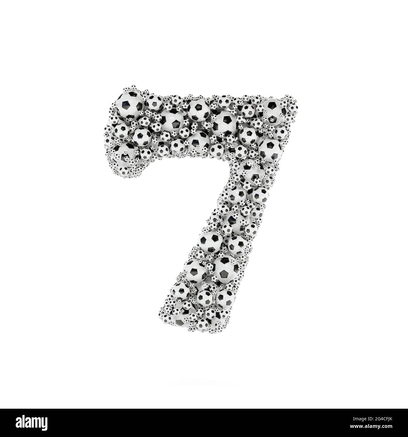 7 seven number digit soccer football balls. Realistic 3d rendering ...