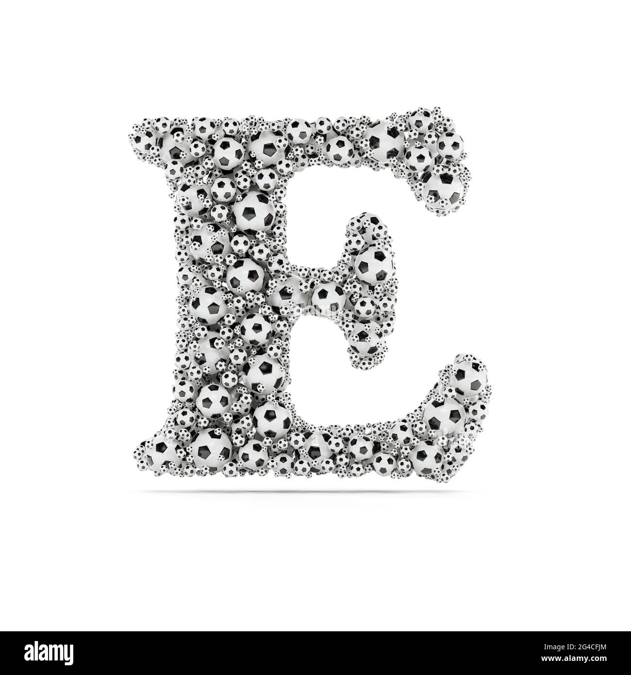E letter with soccer football balls. Realistic 3d rendering ...