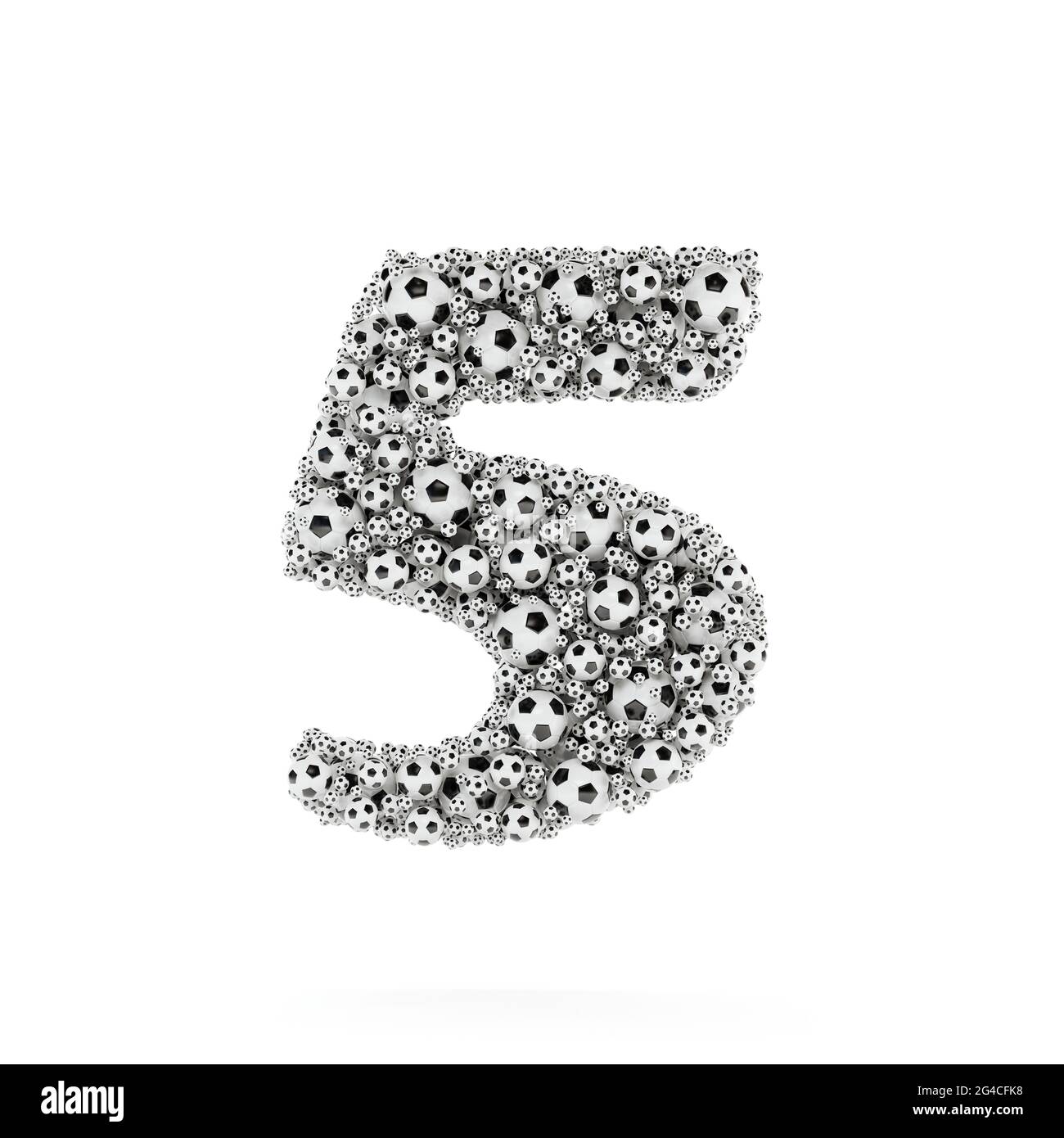 5 five number digit soccer football balls. Realistic 3d rendering ...