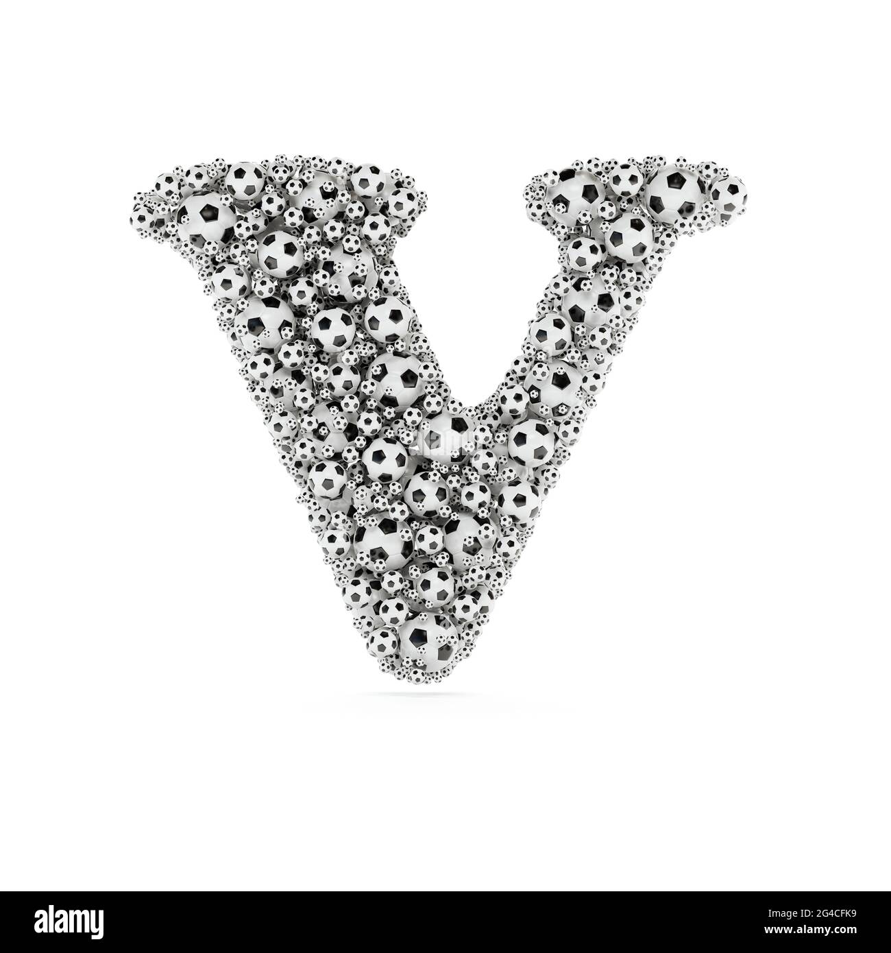 V letter with soccer football balls. Realistic 3d rendering ...